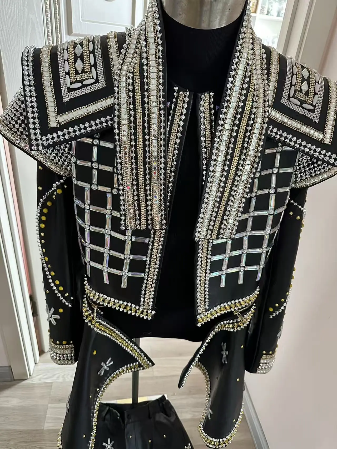 Quality Customs Stage Costumes Men Sequins Performance Coat MJ Stars ...