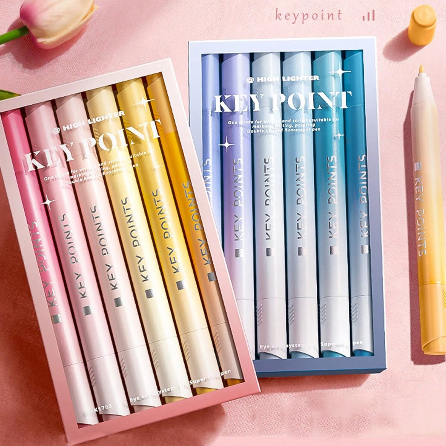 6Colors-Gradient-Dual-Tip-Highlighters-Pen-Set-Fluorescent-Marker-Pen ...