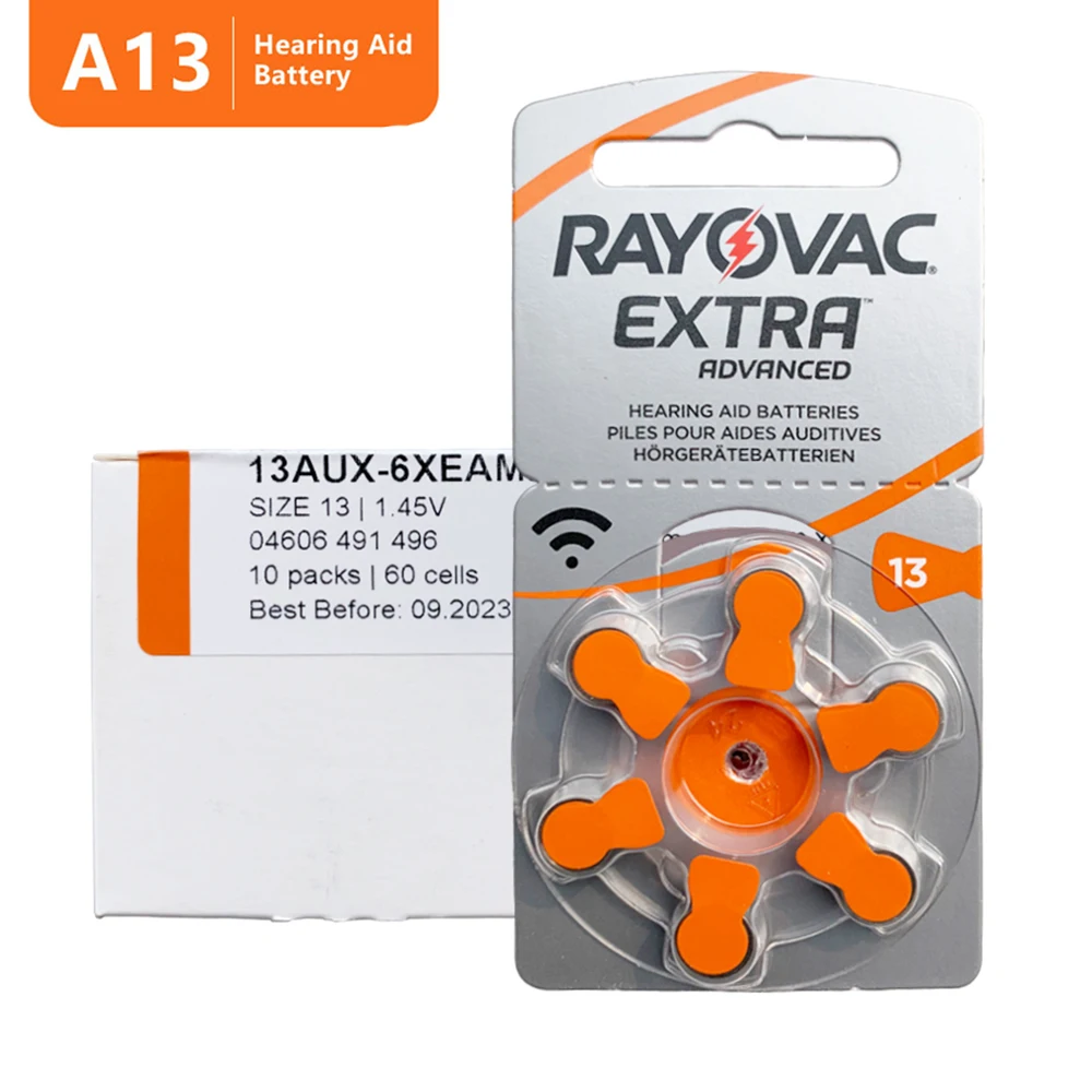 Bateria do aparelho auditivo Rayovac Extra 60 PCS Zinc Air 1.45V Baterias de aparelhos auditivos ...