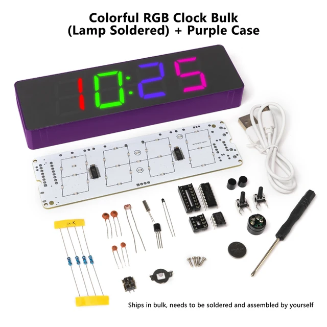DIY KIT Digital Electronic Clock Colorful RGB Clock LED Microcontroller ...