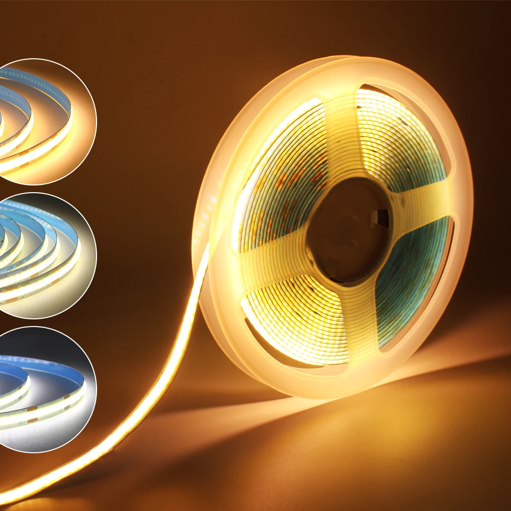5M 10M COB LED Strip Lights DC 12V 24V 320 Diodes FCOB Flexible LED Bar ...