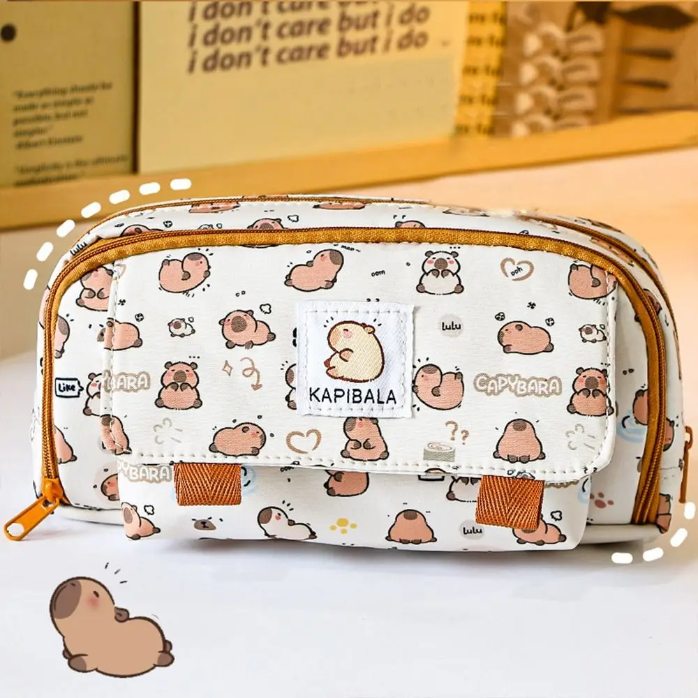 Multi-Layer-Capybara-Stationery-Bag-Cute-Canvas-Large-Capacity-Capibara-Pencil-Bag-Pencil-Cases ...