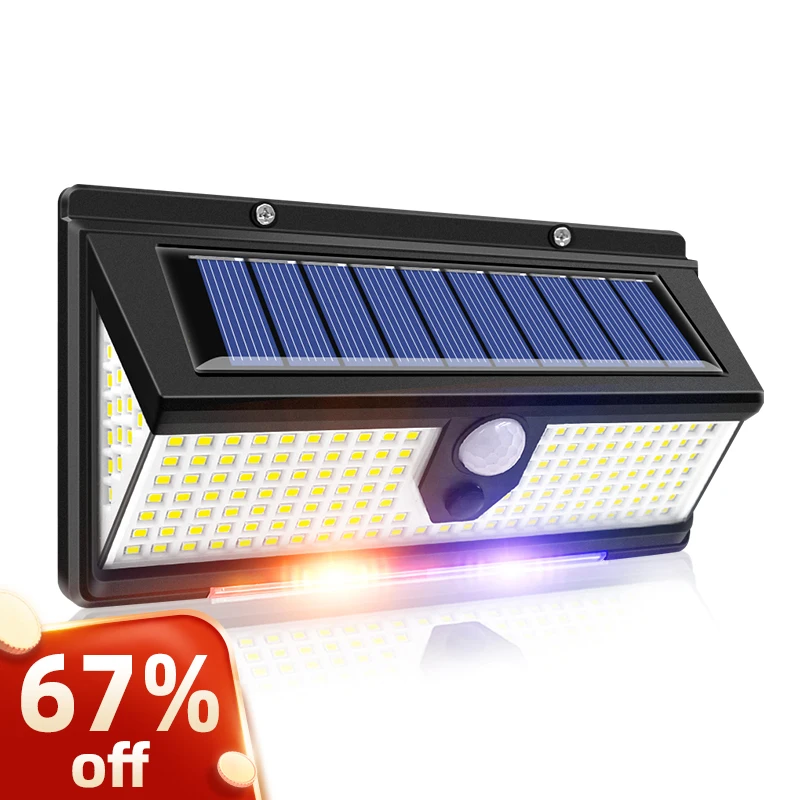 야외 정원 장식 태양광 Led 조명 4 가지 작업 모드 Ip65 방수 태양광 모션 센서 태양광 벽 램프 190led 조명