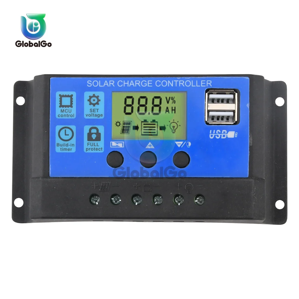 Contrôleur de charge solaire PWM, écran LCD intelligent, chargeur de batterie solaire Sotchi ...