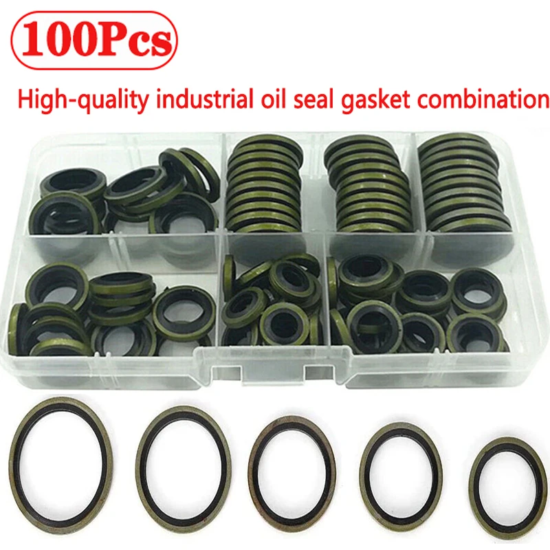 100pcs-Bonded-Washer-Metal-Rubber-Oil-Drain-Plug-Gasket-Fit-Combined ...