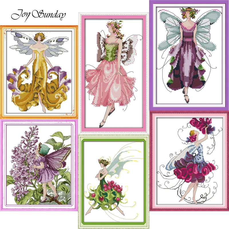 Joy-Sunday-Fairies-Pattern-Cross-Stitch-Kits-DIY-DMC-Thread-Aida-Cloth ...