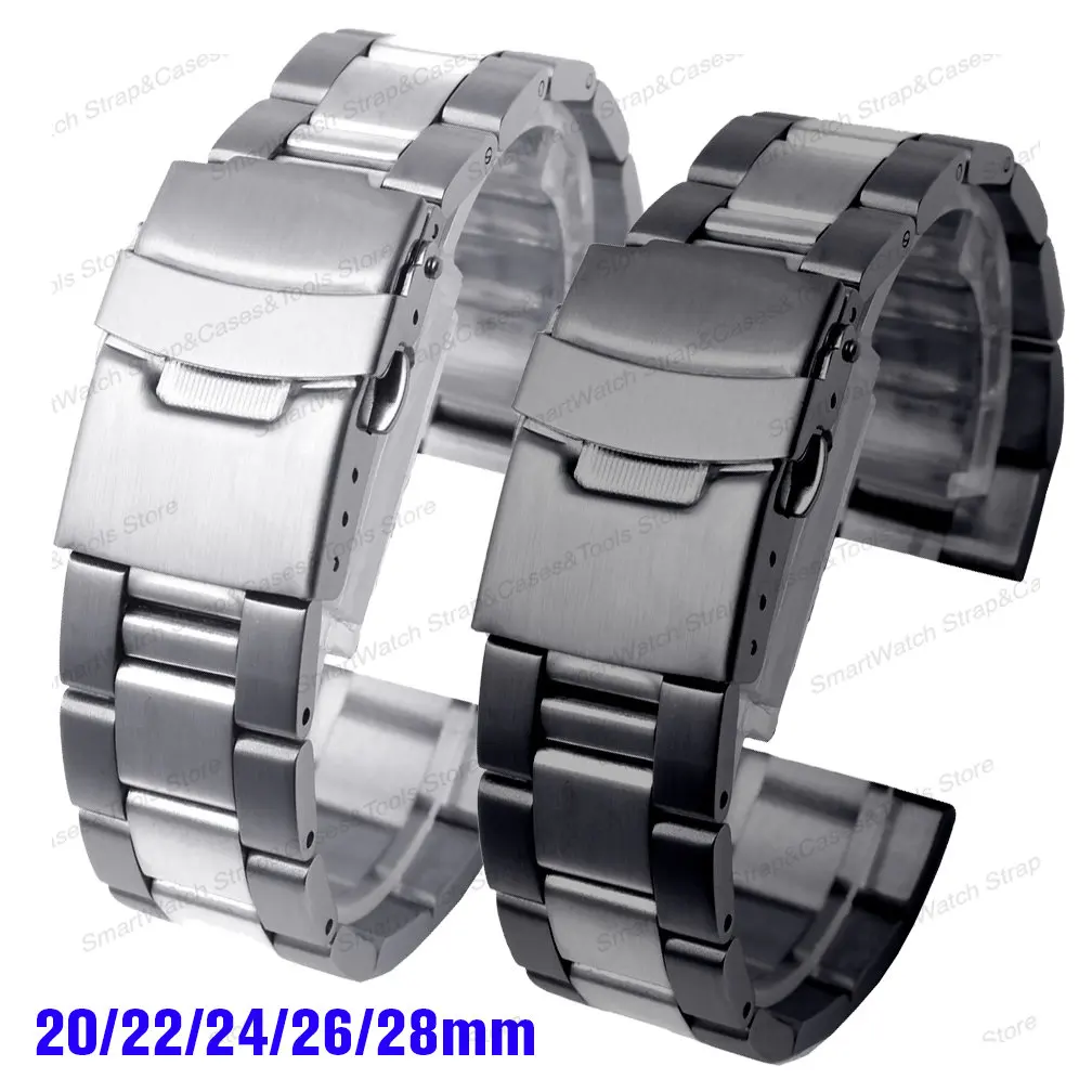 Solid-Stainless-Steel-Strap-Double-Safety-Fold-Clasp-Watch-Band-Diving ...