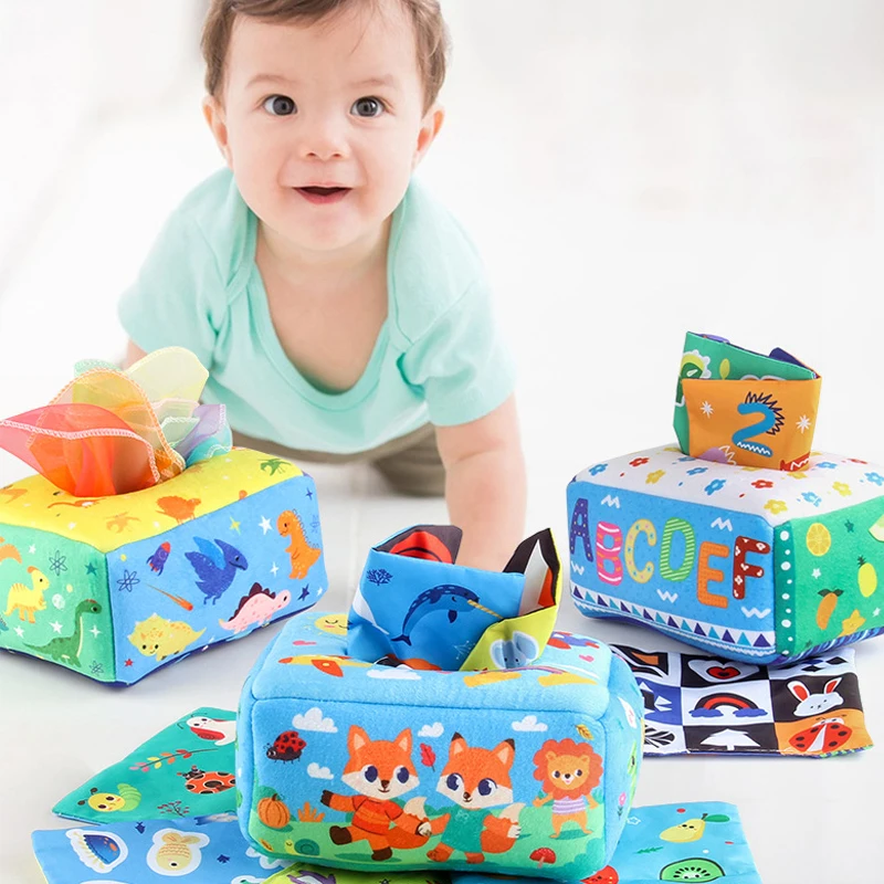Baby Tissue Box Toys Pull Sound Paper Finger Exercise Games Baby ...