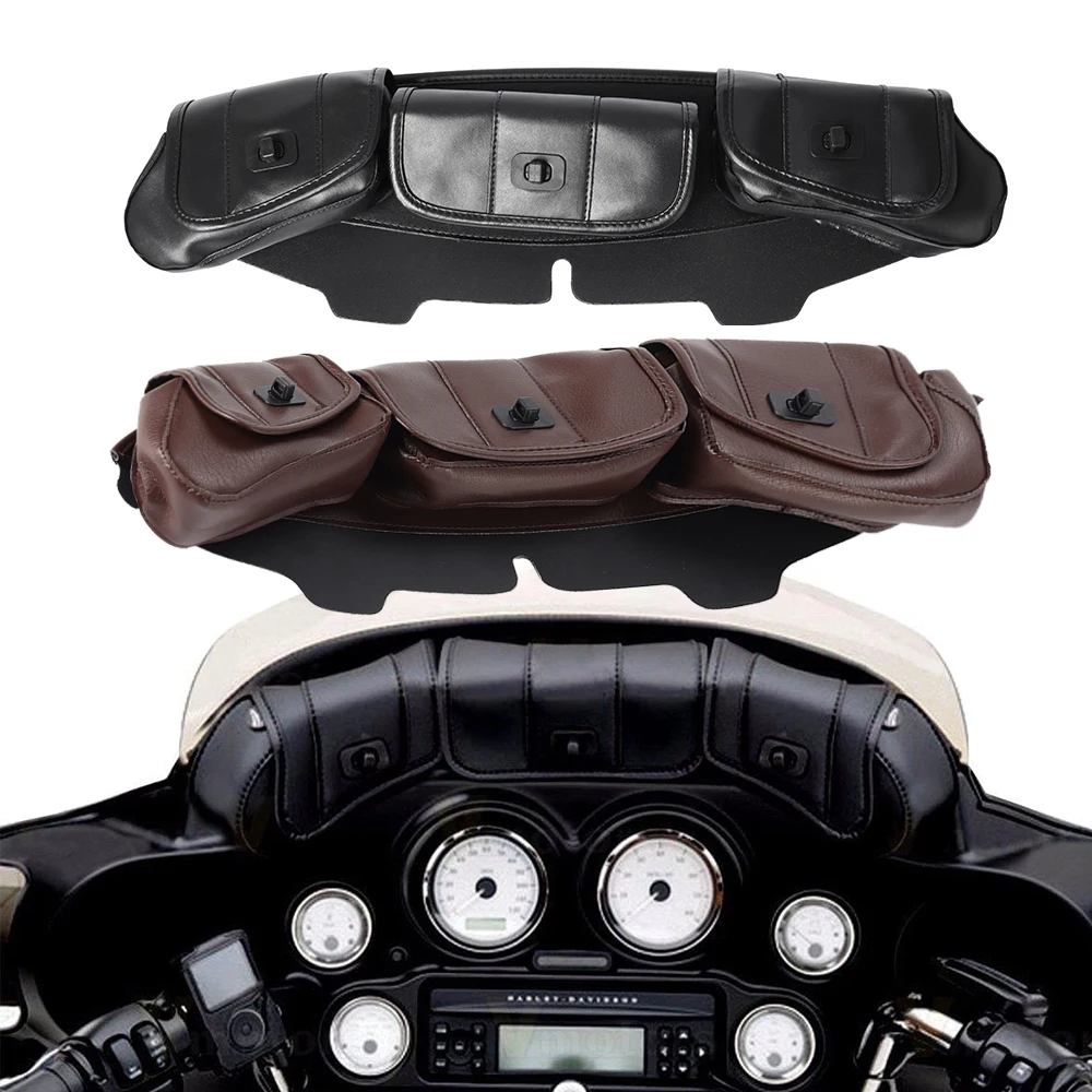 Black-Motorcycle-3-Pocket-Windshield-Batwing-Fairing-Pouch-Bag-PU ...