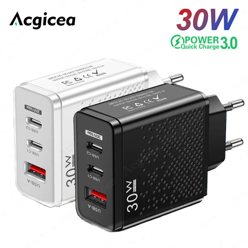 PD 30W Cargadores USB Tipo C Cargador de carga rápida para Xiaomi Samsung iphone Cargador de ...