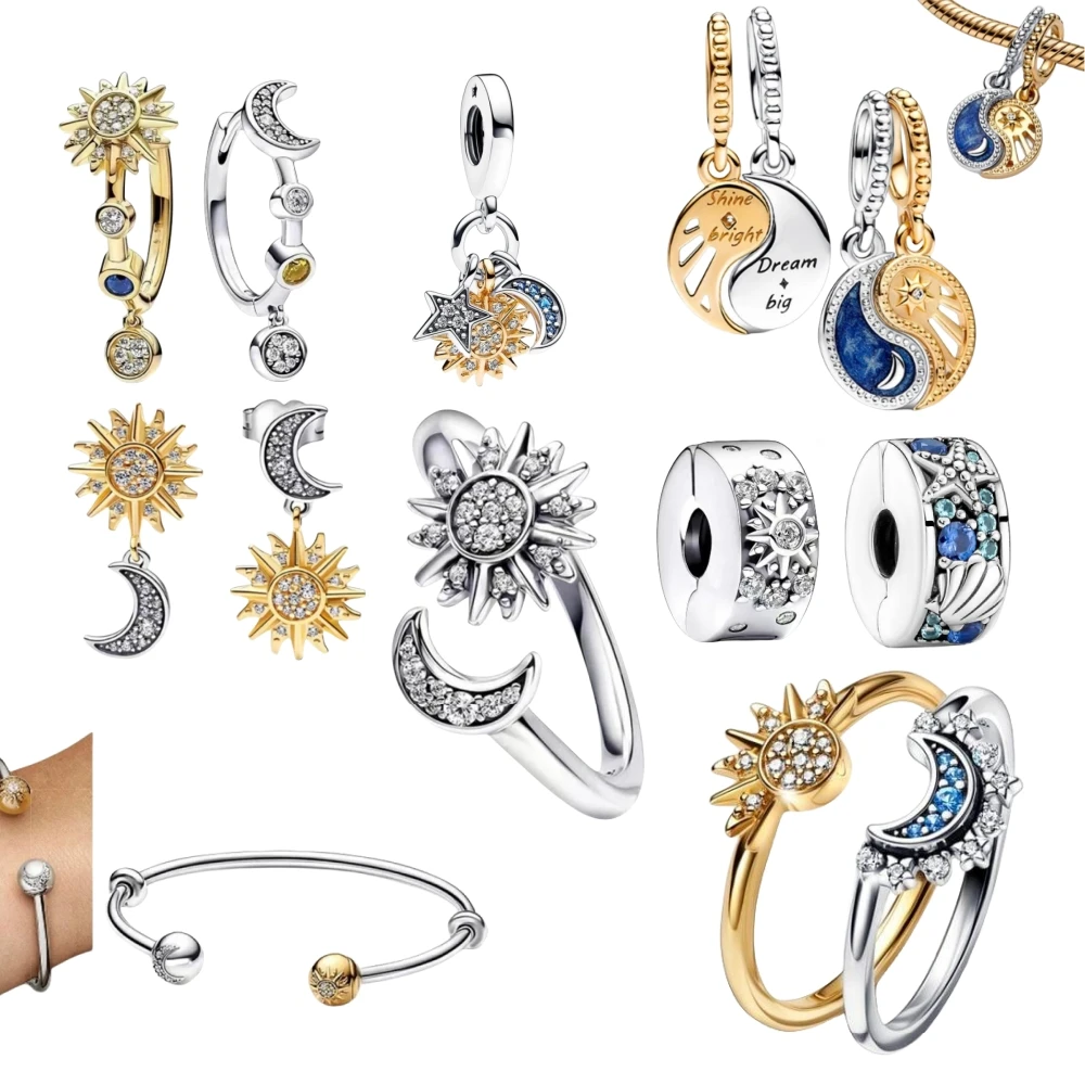 New-Silver-Plated-925-Sun-Moon-Series-Ring-Bracelet-Pendant-Beaded-Fit-Original-Pandora-Bracelet ...