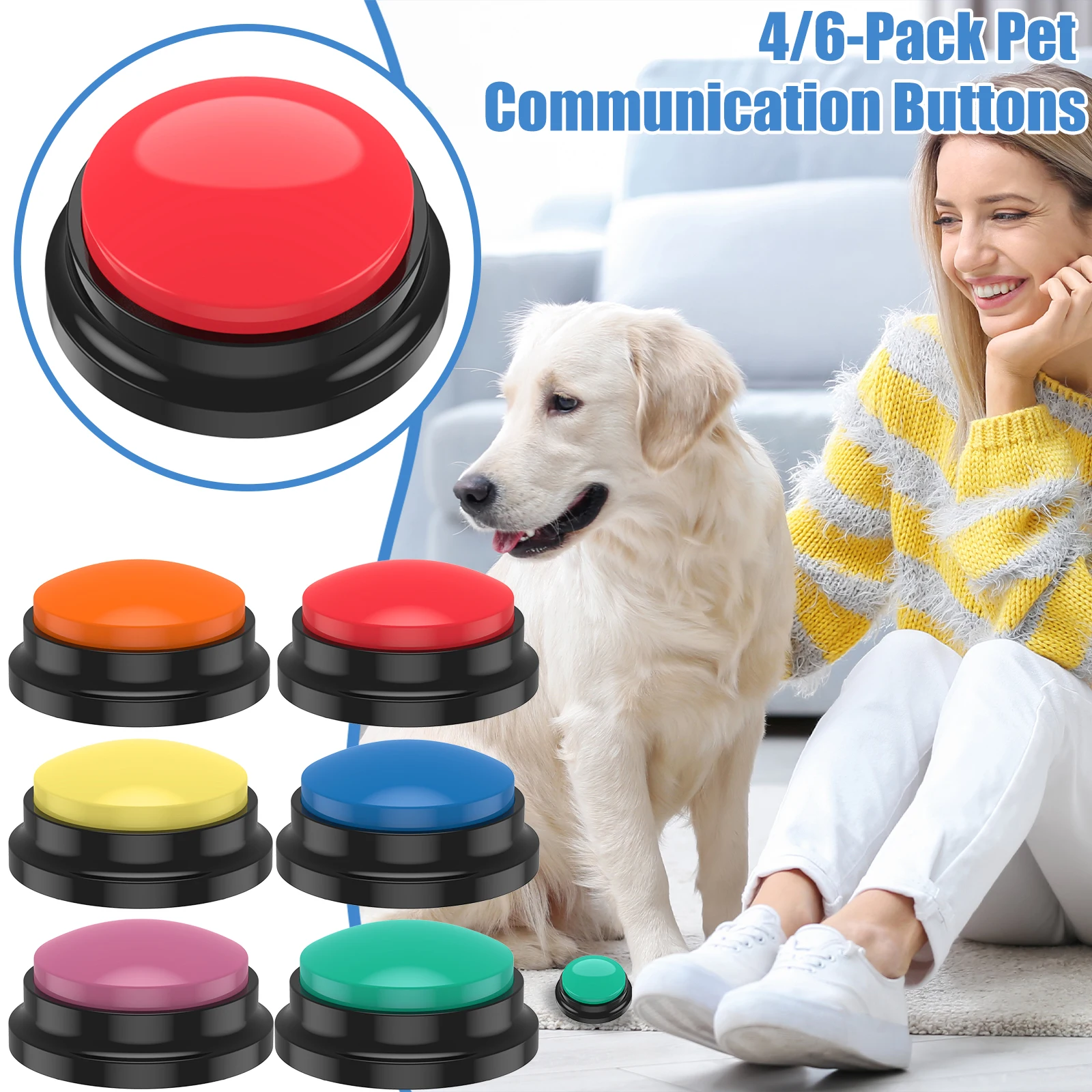 4-6Pcs-Recordable-Dog-Training-Buttons-With-Light-Pet-Interactive-Dog ...
