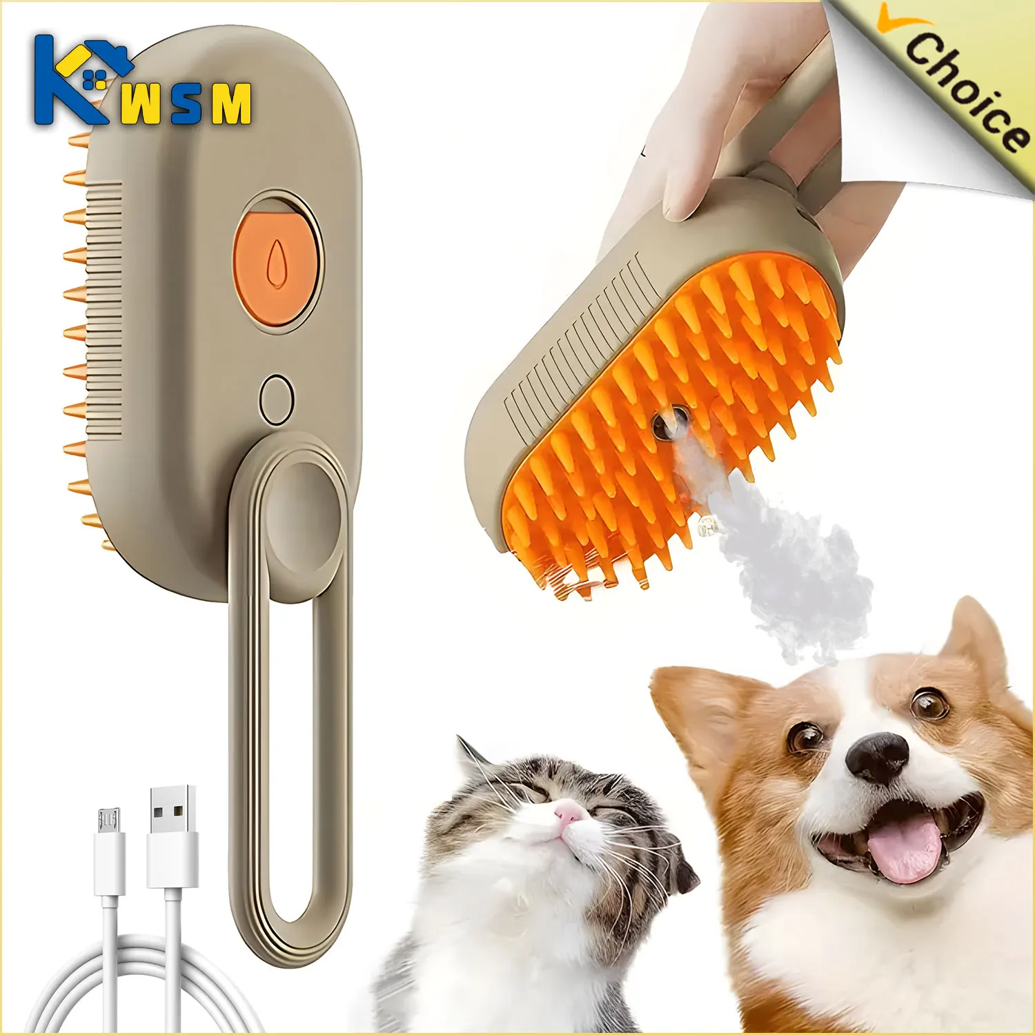 Steamy Dog Brush Electric Spray Cat Hair Brush 3 in1 Dog Steamer Brush for Massage Pet Grooming ...