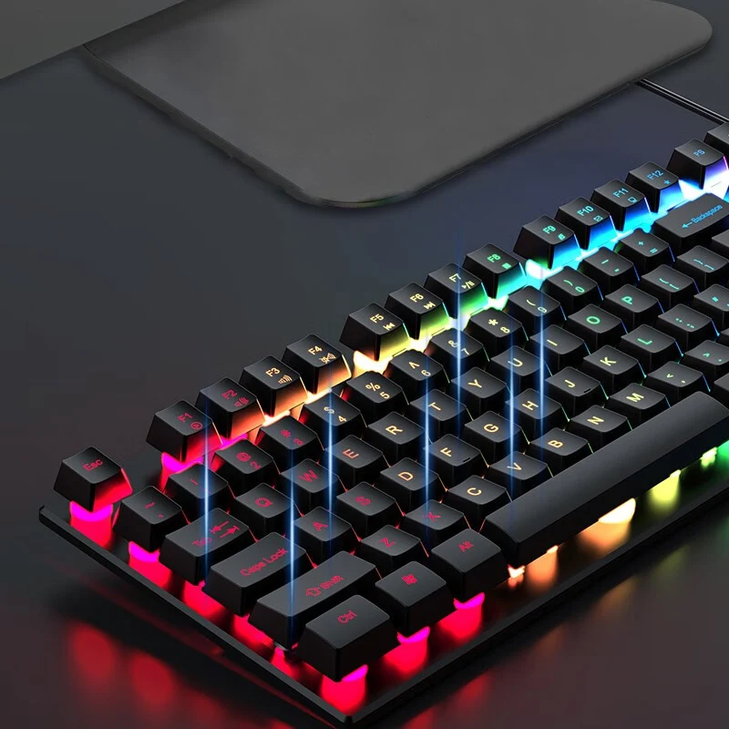 EWEADN Wired Mechanical Gaming Keyboard 104 Keys RGB Backlit, Silent ...