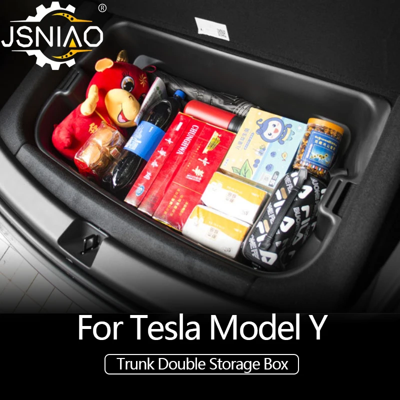Rear Trunk Storage Box For Tesla Model Y Double Deck Luggage Organizer ...