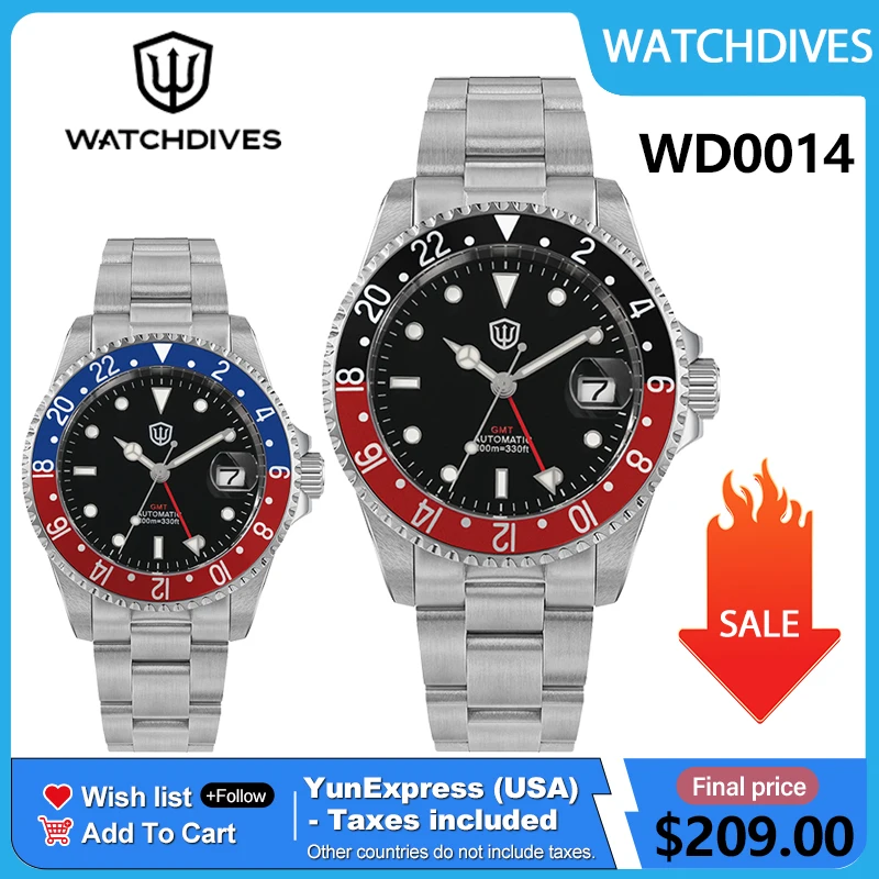 Watchdives WD0014 Aluminum Bezel Vintage NH34 GMT Watch Stainless Steel ...