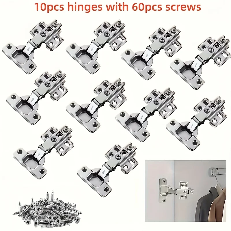 10 Pcs Full Overlay Cabinet Hinge Set with 60 Screws,Heavy Duty Metal ...