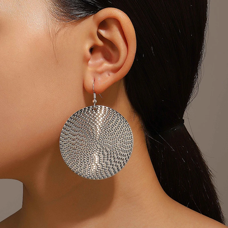 EMKNTA Punk Exaggerated Gold Silver Color Drop Earrings for Women Fashion Big Round Circle Dangle Earrings
