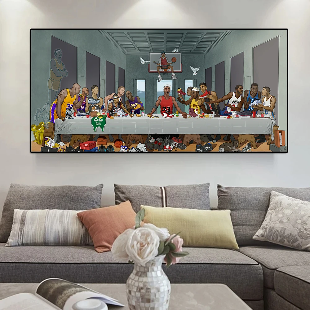 Creative-Posters-Prints-The-Last-Supper-Basketball-Star-Canvas-Painting ...