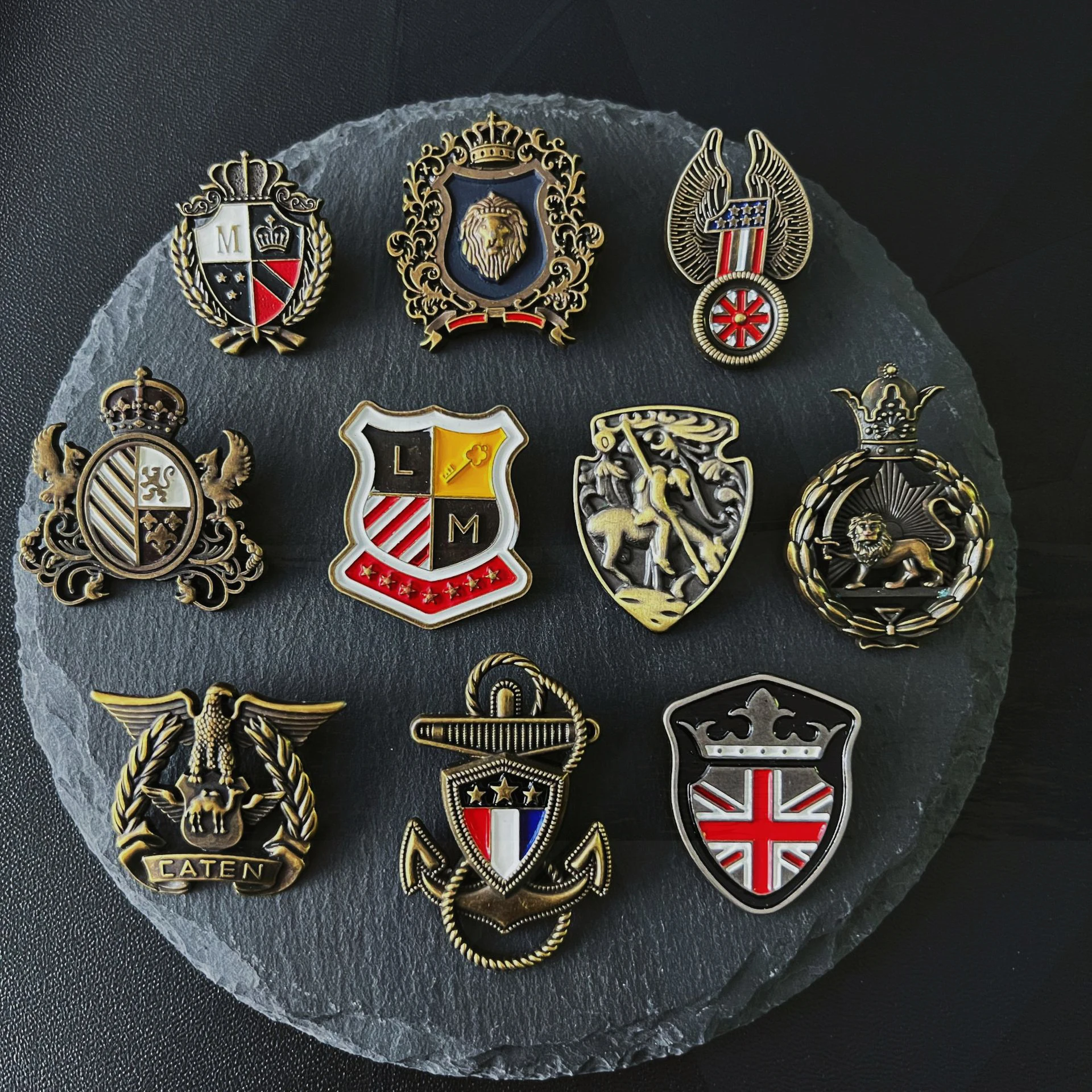 Kong-style-badges-casual-accessories-navy-and-army-hexagonal-metal ...