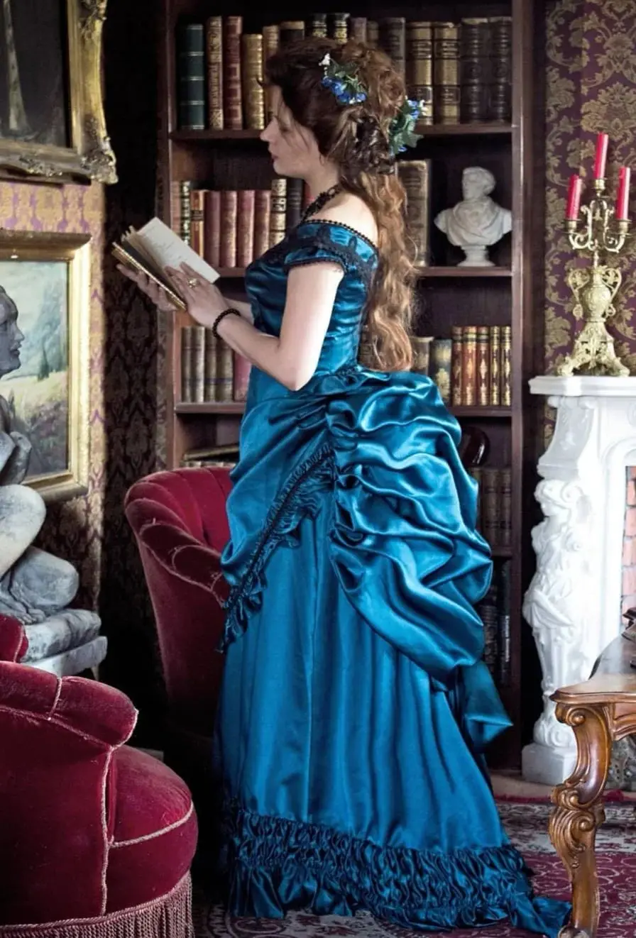 Teal-Blue-Vintage-Victorian-Bustle-Evening-Dresses-Retro-Off-Shoulder ...