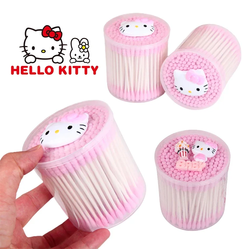 200Pcs-Pack-Hello-Kitty-Spiral-Double-Head-Cotton-Swab-Stick-Cotton ...