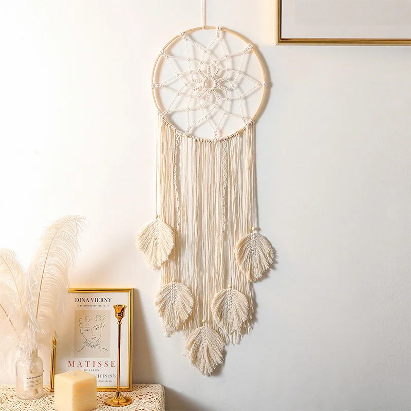 Atrapasueños de macramé con hojas, árbol de la vida, decoración de pared, decoración nórdica ...
