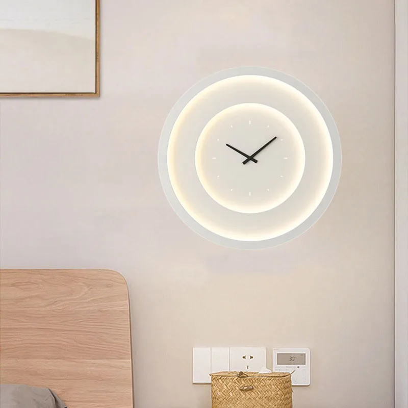 Modern-Round-LED-Wall-Light-With-Clock-Bedroom-Living-Room-Dining-Room ...