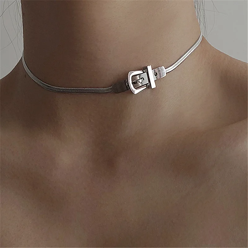 Belt-Buckle-Choker-Snake-Chain-Necklaces-for-Sexy-Women-Minimalist ...
