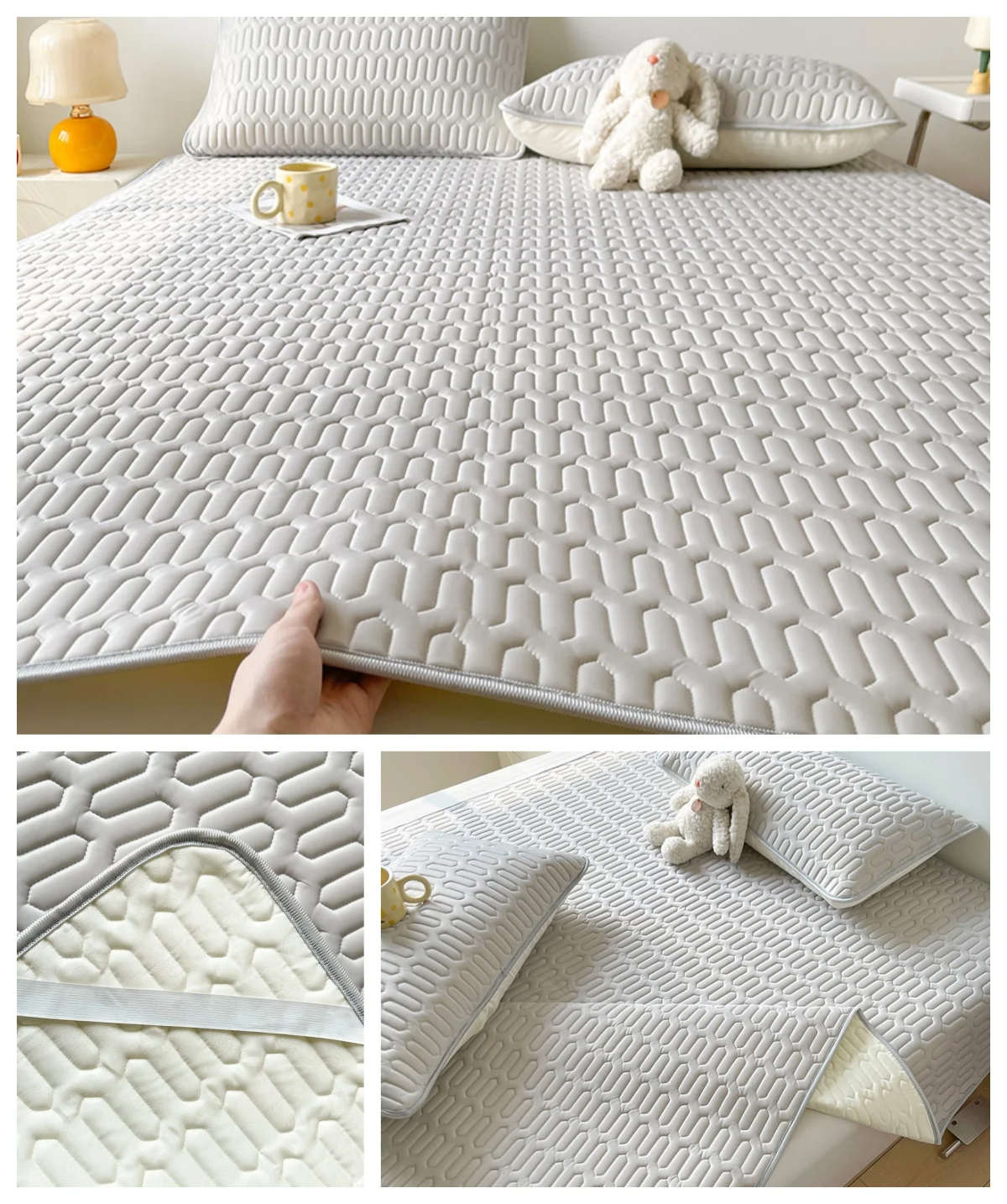 2024-Solid-Color-Bed-Cover-Quilted-Latex-Mattress-Bed-Cover-Anti-Mite ...