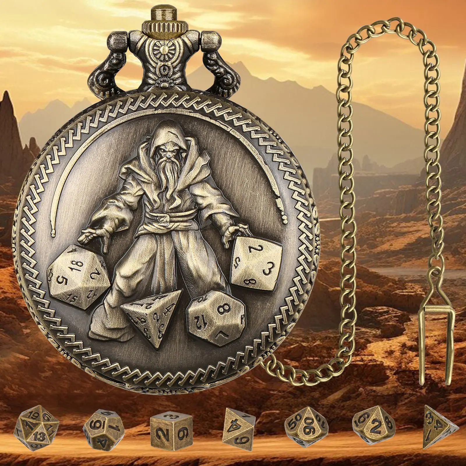 Pocket-Watch-DND-Dice-Wizard-Pattern-Dices-Vintage-Flip-Mage-Metal ...