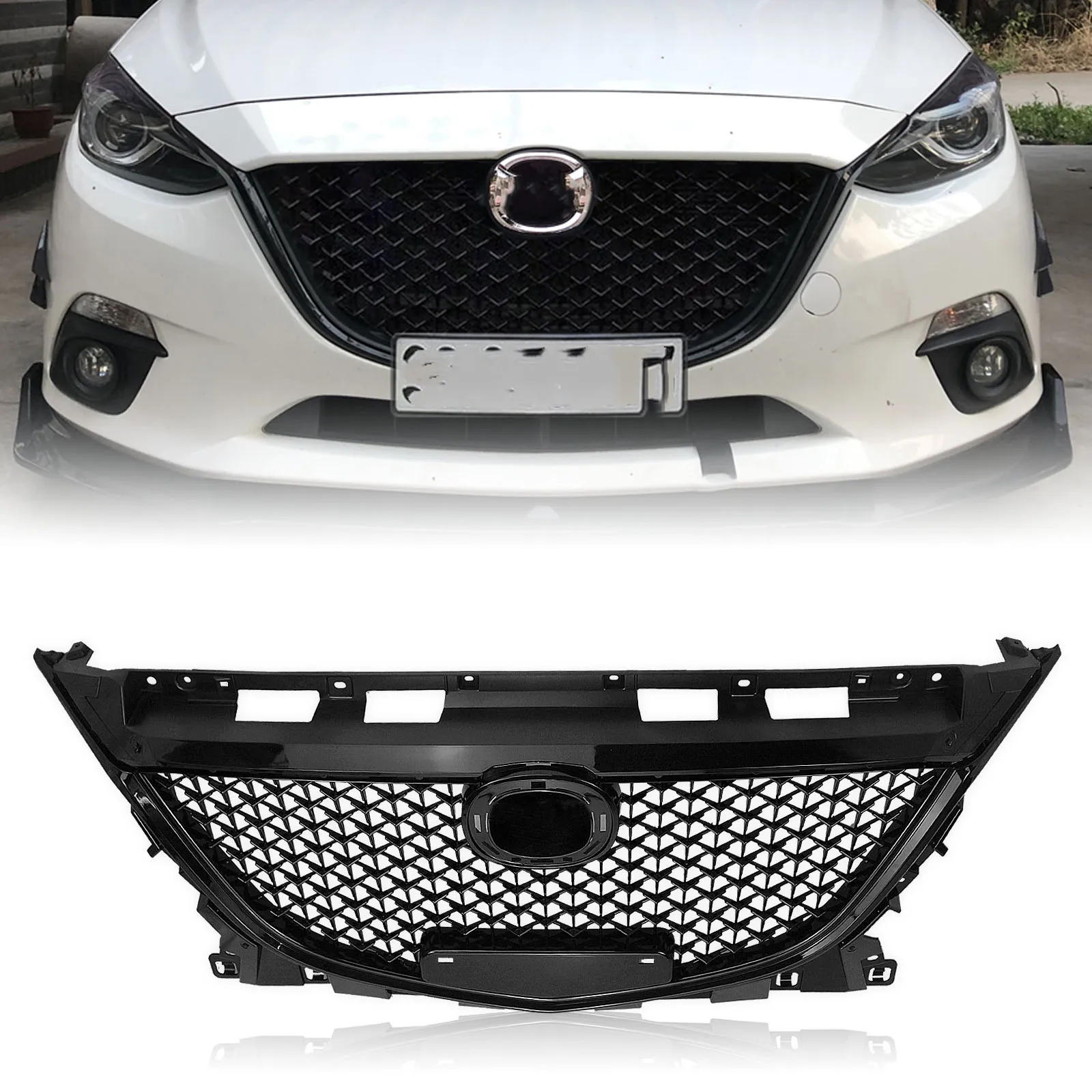 Front-Grille-For-Mazda-3-Axela-2014-2015-2016-Black-Honeycomb-Style ...