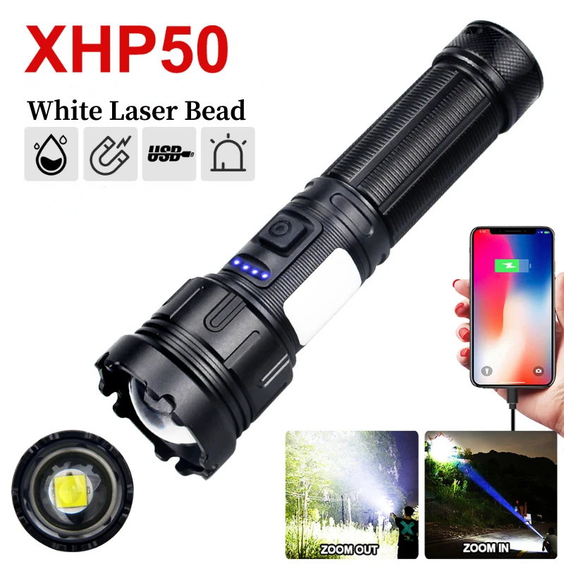 High Power Flashlight With Cob Red Side Lamp Type-c Charging Torch ...