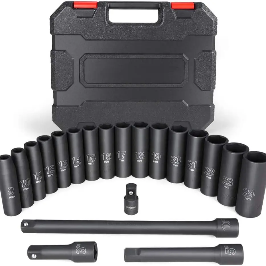 Impact Socket Set 1/2 Inch Drive Metric Deep Impact Wrench Hex Socket ...