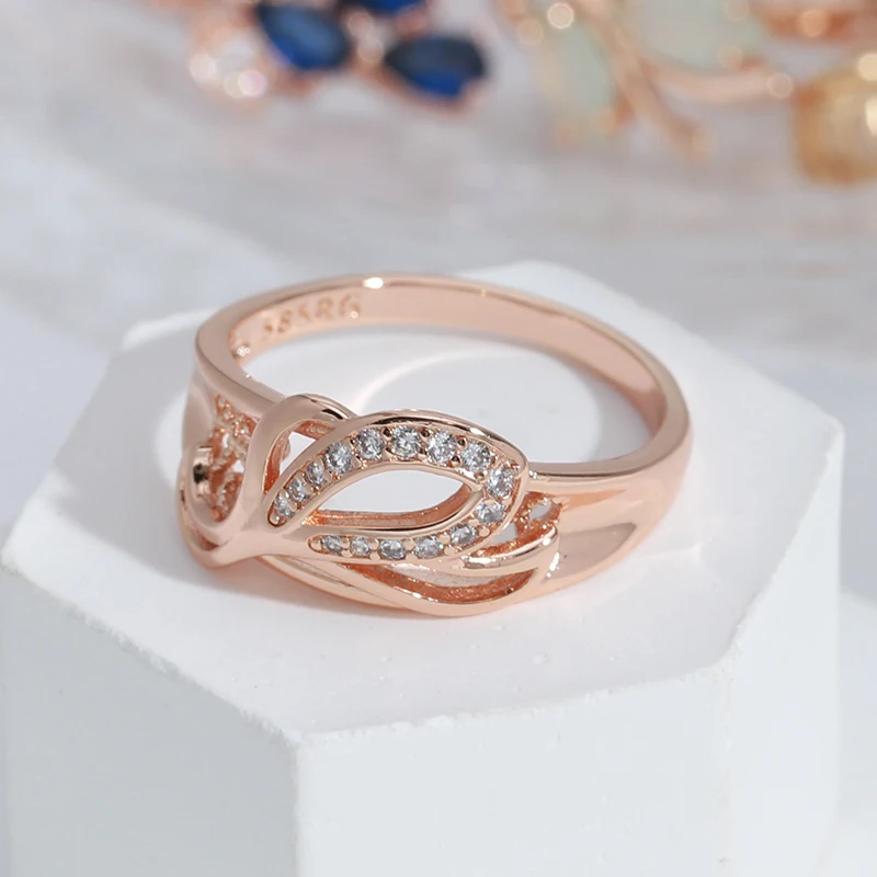 Personality Modern Style Hollow Eye Inlay Zircon Rose Gold Color Rings ...