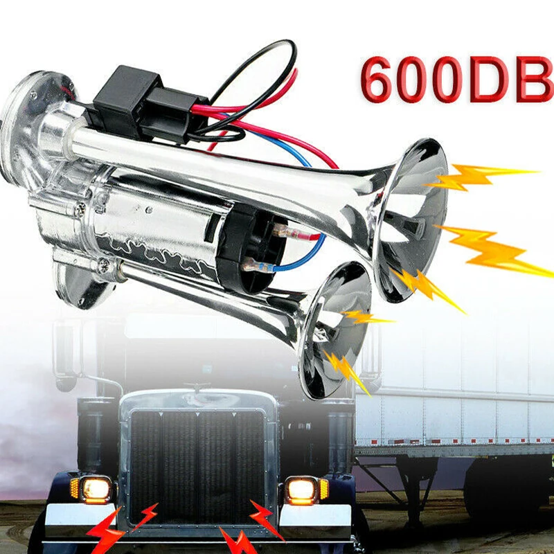 600dB-Super-Loud-Airhorn-Car-Air-Horn-Set-12V-24V-Train-Metal-Horn-Dual ...