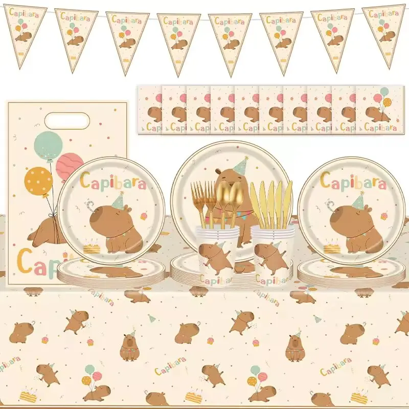 Cartoon Capybara Birthday Party Decoration Set Disposable Tableware ...