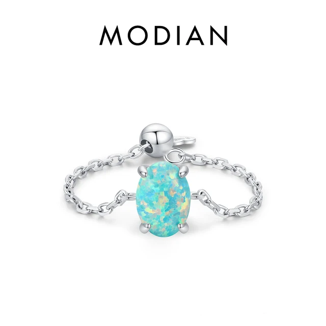 MODIAN Pure 925 Sterling Silver Adjustable Link Chain Rings For Women Luxury Colorful Opal 6 ...