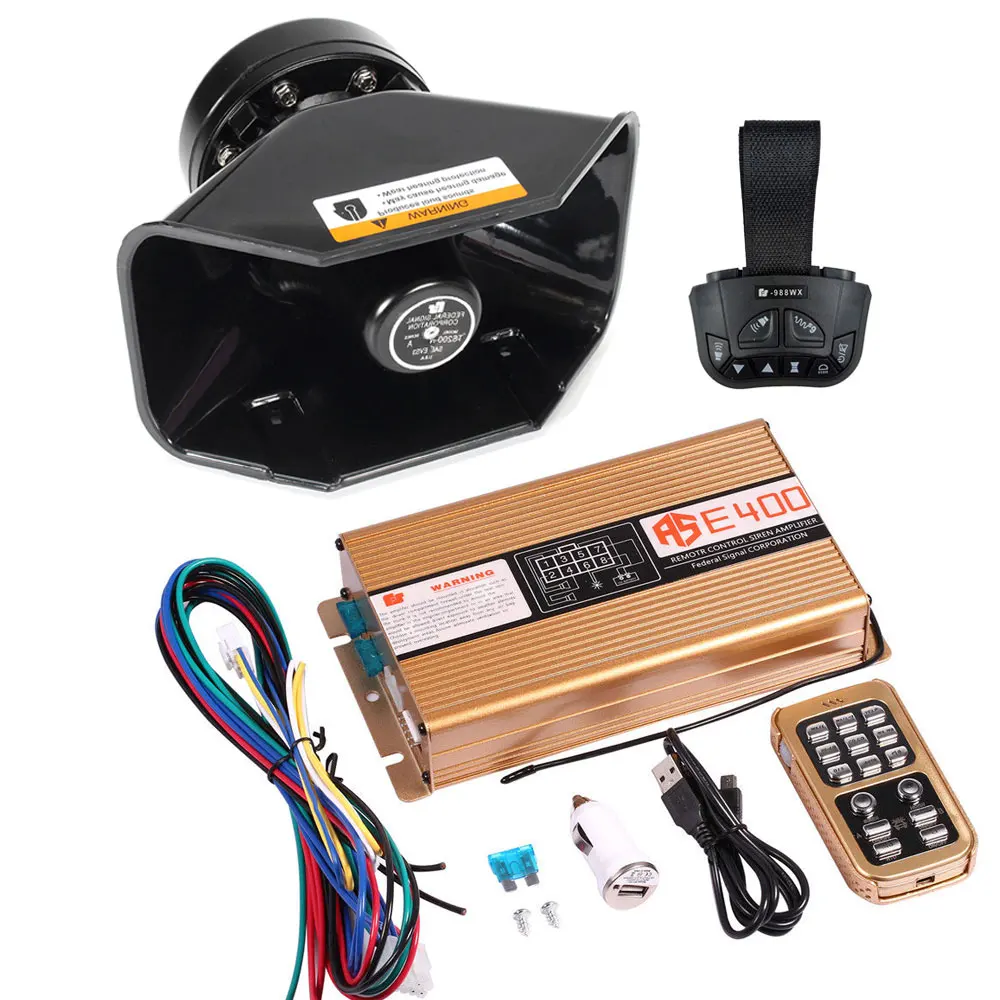 12V 400W 18 Tone Loud Car Warning Alarm Police Siren Horn PA Speaker ...