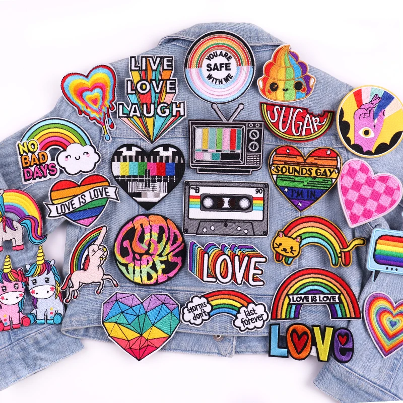 Cartoon TV Patch Rainbow Letter Embroidered Patches For Clothes DIY Gay ...