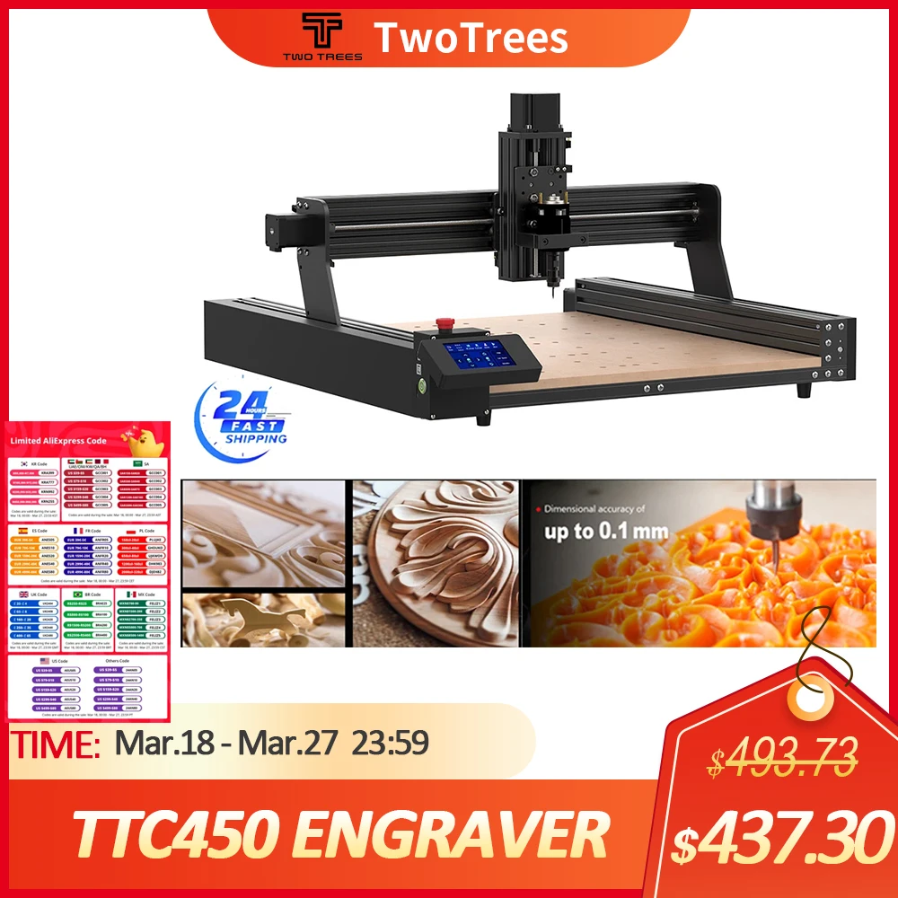 TwoTrees TTC450 500W Spindle Motor CNC Router Milling Cutting Machine GRBLLaser Engraver For ...