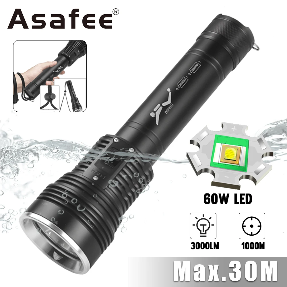 Asafee-Waterproof-Canister-LED-Diving-Flashlight-3000LM-1000M-Range ...