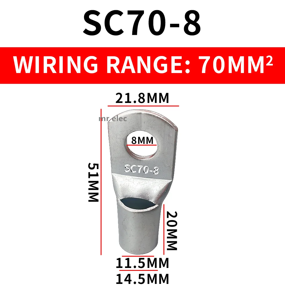 10pcs-30pcs-Lot-SC-70-8-70mm2-8mm-Bolt-Hole-Tinned-Copper-Cable-lugs ...