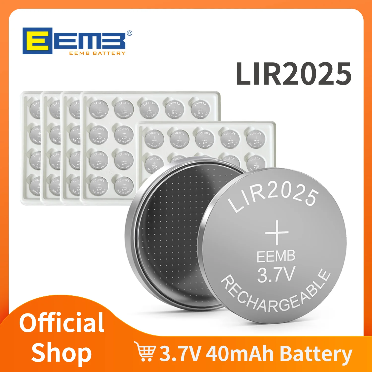 EEMB 4/20/100PCS 3.7V button lithium battery LIR2025 rechargeable ...