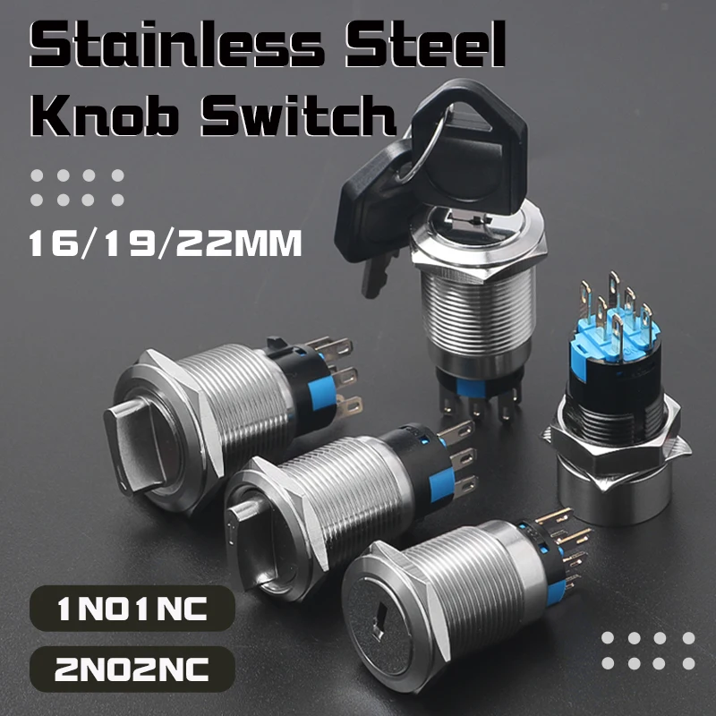 16mm-19mm-22mm-Metal-Knob-Switch-Stainless-Steel-with-key-2-3-Positions ...