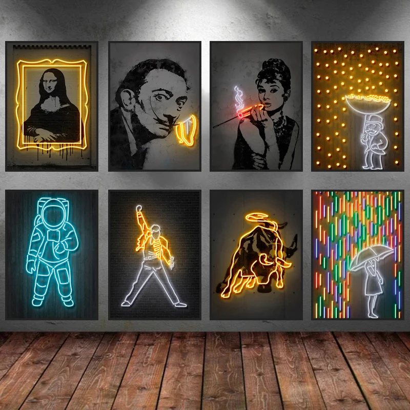 Modern-Neon-Sign-Mona-Lisa-Poster-Monkey-Artwork-Canvas-Painting-Print ...