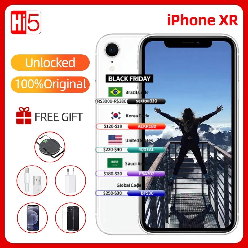 Original apple iphone xr desbloqueado telefone móvel 4g lte 6.1 "hexa core 12mp 3gb rom 64gb ...
