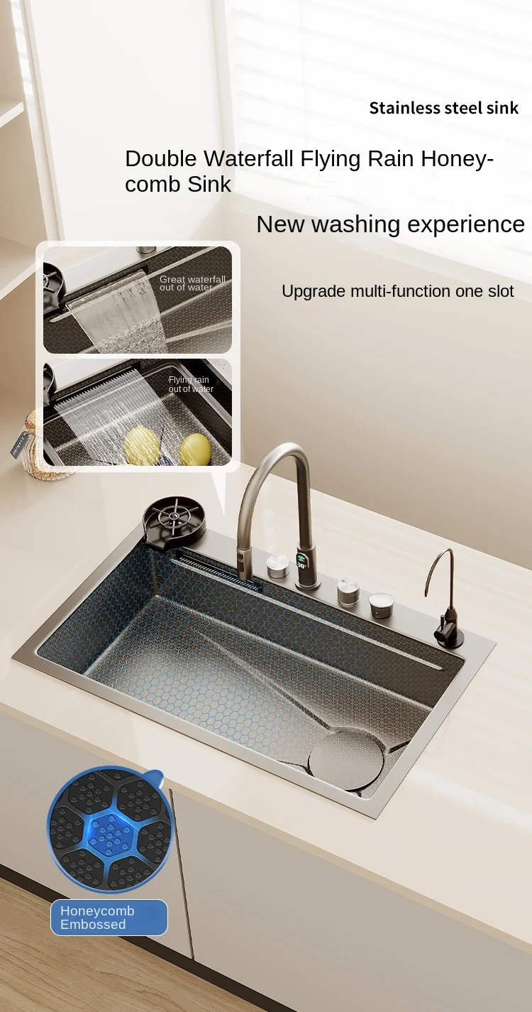Waterfall-Digital-Display-Kitchen-Sink-Honeycomb-Embossed-Sink-Large ...