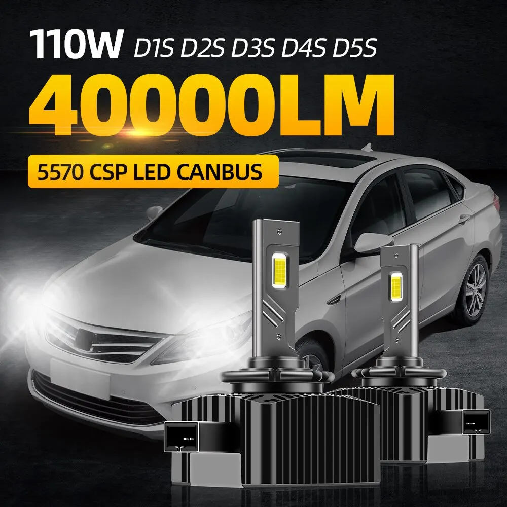 로드선 D1S LED 헤드라이트 전구, Canbus 40000LM, 110W, D3S, D2S, D4S, D5S, 자동 크세논 전구 교체, 12V, 6000K CSP 칩 ...