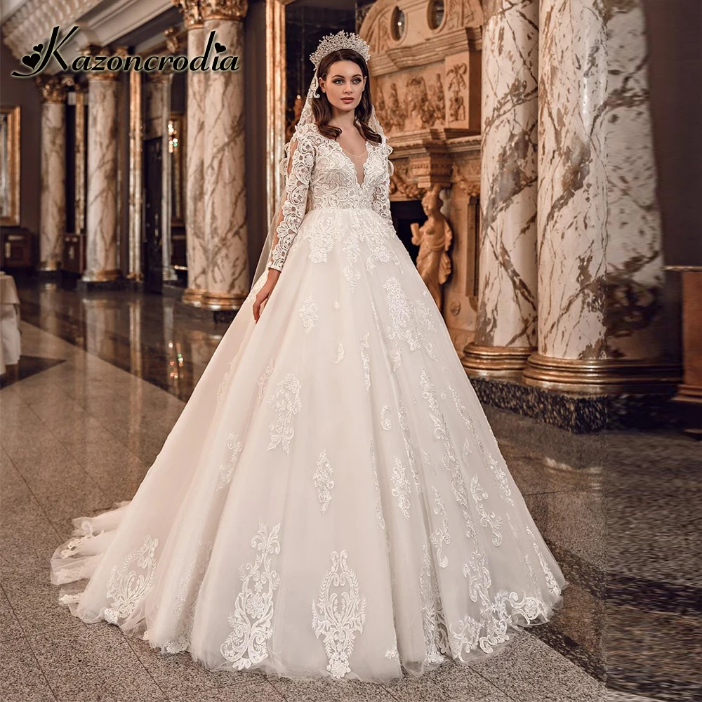 Kazon-Trendy-V-neck-Luxury-Wedding-Dresses-for-Women-Long-Sleeves ...